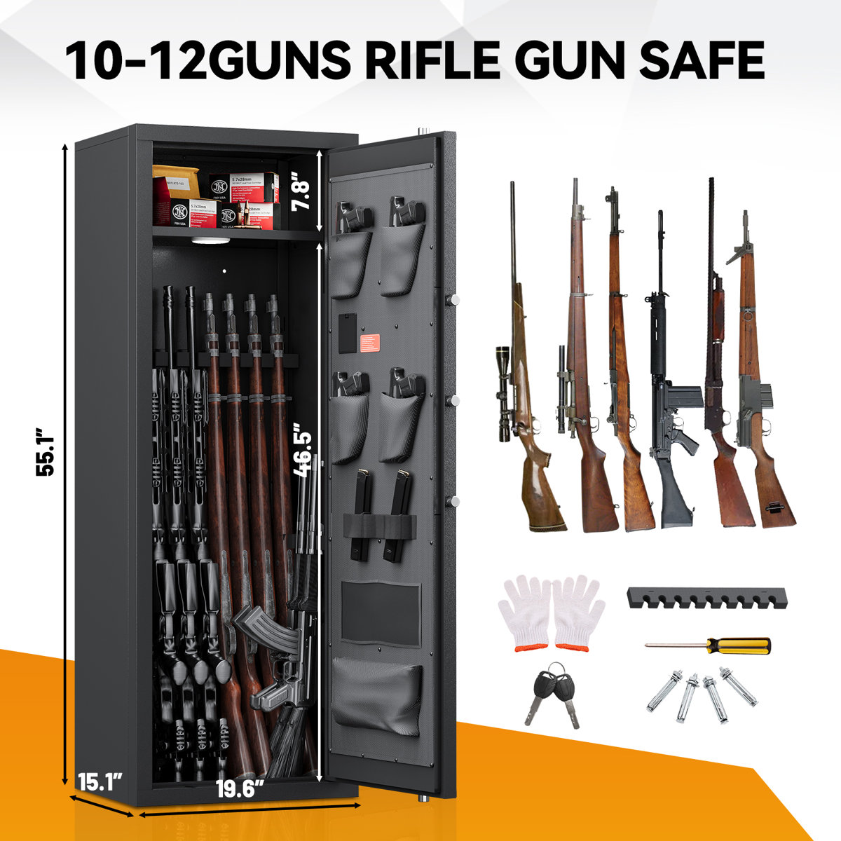 Kaer 10-14 Gun Safe,Rifle Gun Safe for Shotguns,Gun Safe for Home Rifle and Pistols,Long Gun ...